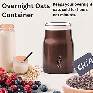 Time Savour 16oz Overnight Oats Containers with Lids for Overnight Oats, Smoothie, Yogurt, Pasta & Soup, Thermos Food Jar for Kids & Adults (Brown)