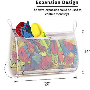 Tenrai Mesh Bath Toy Organizer, Bathtub Storage Bag, Multi-Purpose Baby Toys Net, Toddler Shower Caddy for Bathroom, Quick Drying Kids Toy Holder (14" x 20" , White)