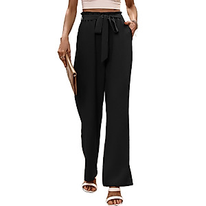 SOFIA'S CHOICE Women's Bow-Knot Work Pants High Waisted Wide Leg Trousers with Pockets Black Small
