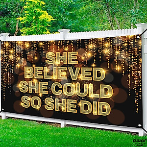 KatchOn, She Believed She Could So She Did Banner - XtraLarge 72x44 Inch | Congratulations Banner, Congratulations Decorations | 2024 Graduation Party Decorations, Graduation Decorations Class of 2024