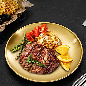 12 Pack Stainless Steel Plates, Reusable Brushed Metal Dinner Plates, Durable Metal Dinner Dishes for Picnic BBQ Steak(gold)