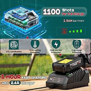 Cordless Nail Gun Battery Powered, NEU MASTER Battery Brad Nailer/Staple Gun NTC0023, 20V Max. 2.0Ah Battery and Charger Included for Upholstery, Woodworking and Carpentry