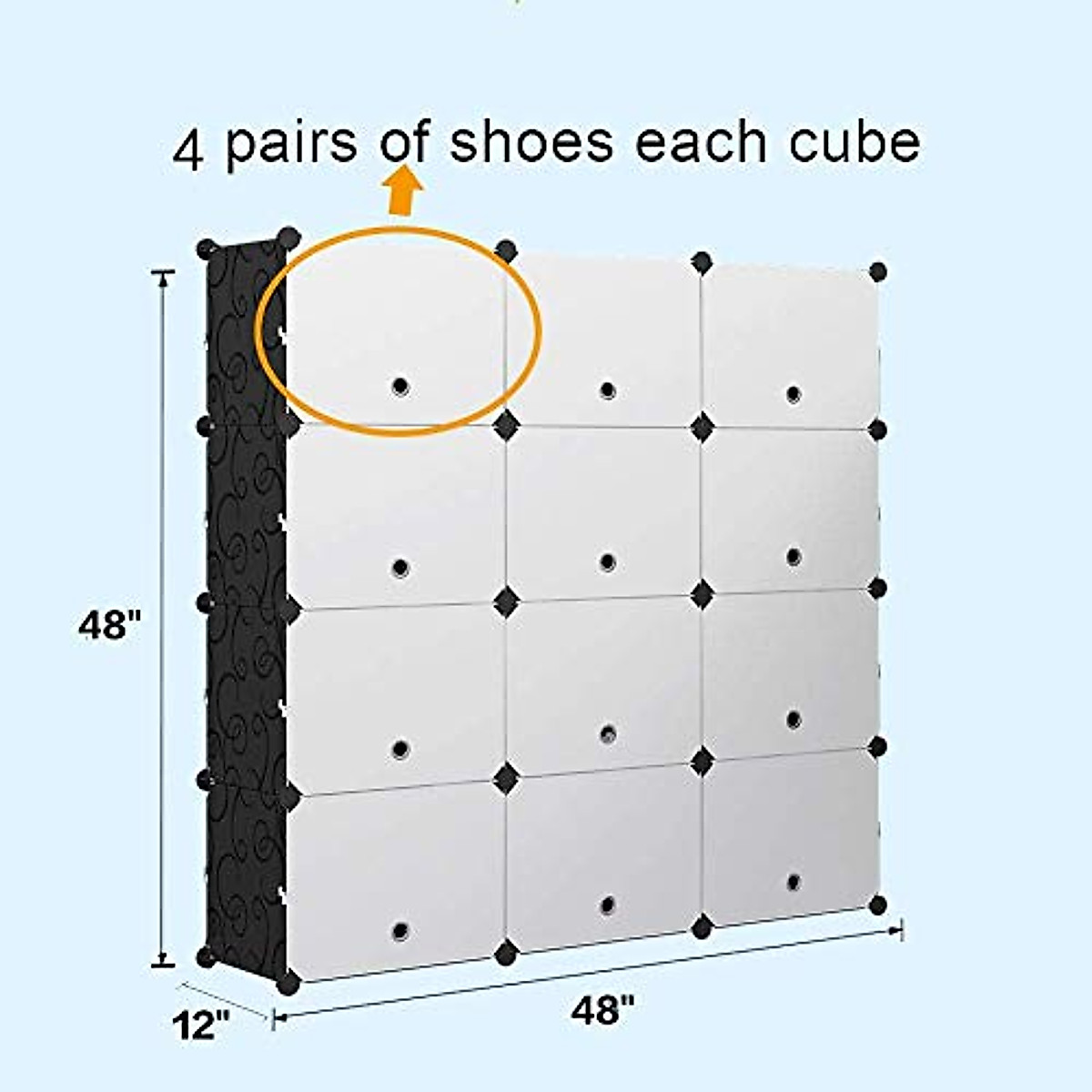 KOUSI Portable Shoe Rack Organizer 48 Pair Tower Shelf Storage Cabinet Stand Expandable for Heels, Boots, Slippers， 8 Tier Black