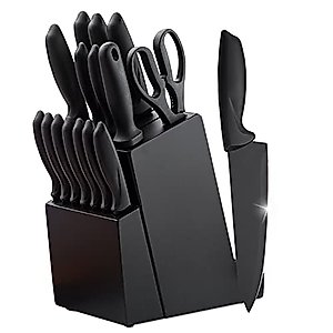 NIUXX 18-Pieces Kitchen Knives Set with Block, Universal Countertop Wood Knife Organizer with Cutting Board, Large Knife Holder for Scissor and Sharpener, Ideal Gift Choices