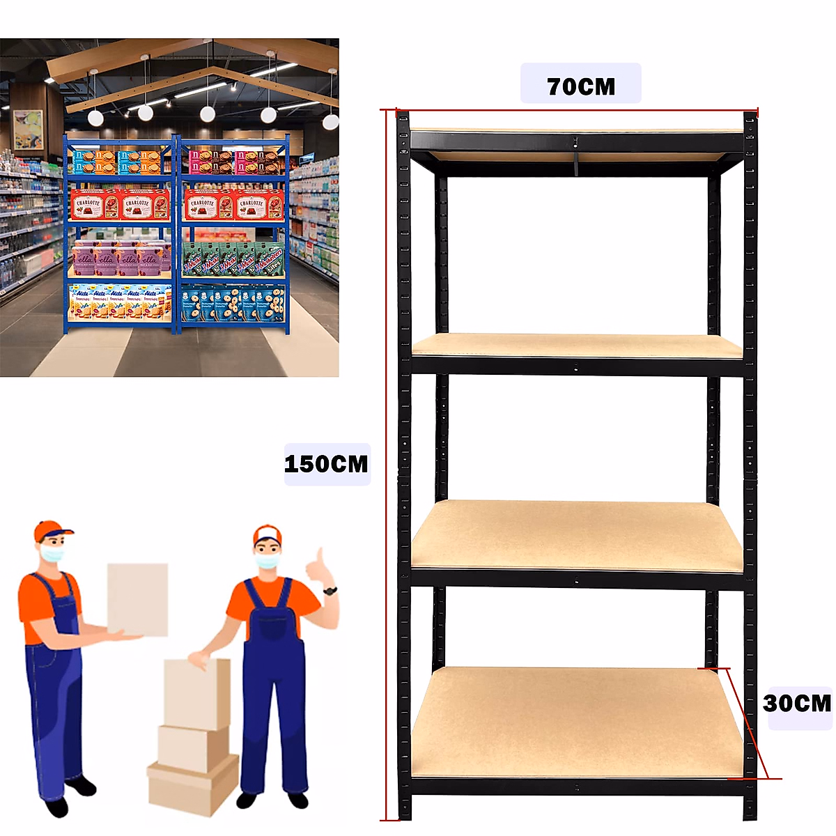 VickyHome Heavy Duty 5 Tier Storage Metal Shelf Unit, Adjustable Utility Rack Shelves with MDF Boards, Organization Multipurpose Shelf for Shed, Workshop, Warehouse, 875KG Capacity