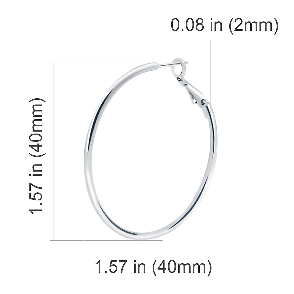 Rugewelry 925 Sterling Silver Hoop Earrings,18K White Gold Plated Polished Rounded Hoop Earrings For Women