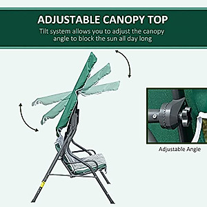 Outsunny 3-Person Porch Swing with Canopy, Patio Swing Chair, Outdoor Canopy Swing Bench with Adjustable Shade, Cushion and Steel Frame, Green