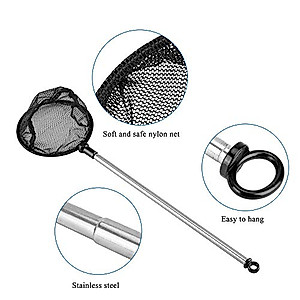 Lpraer Aquarium Fish Net 3.5" Round Fish Net with Extendable 9.8"-24.4" Telescopic Stainless Steel Long Handle Fine Mesh Fish Net for Fish Tank