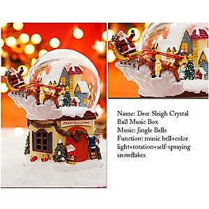 ZSM Music Boxes for Boys and Girls Music Box Christmas Music Box 'Jingle Bells' Musical Figurine Crystal Ball Music Box Santa and Reindeer Christmas Snow Globe