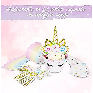 Unicorn Cupcake Toppers and Wrappers Decorations (30 of Each) - Reversible Rainbow Cup Cake Liners with Unicorn Topper | Cute Decorating Supplies for Girl Birthday Party