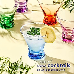 ColoVie Martini Glasses Set of 6(8oz) - Stemless Martini Glass- Colored Cocktail Glasses - Margarita Glasses - Espresso Martini Glass Cups- Home Bar - Party,Birthday,Housewarming Gift