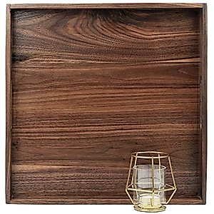MAGIGO 15 x 15 Inches Medium Square Black Walnut Wood Ottoman Tray with Handles, Serve Tea, Coffee Classic Wooden Decorative Serving Tray