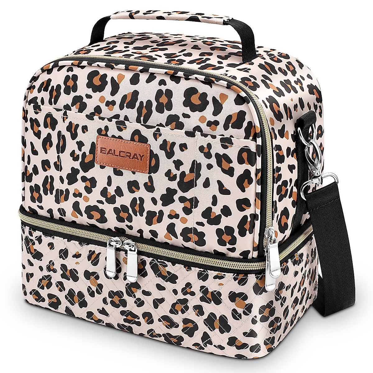 BALORAY Lunch Bag Women Men, Double Deck Lunch Box Insulated Lunch Bag for Adults Work Office Picnic, Leakproof Cooler Bag with Adjustable Shoulder Strap