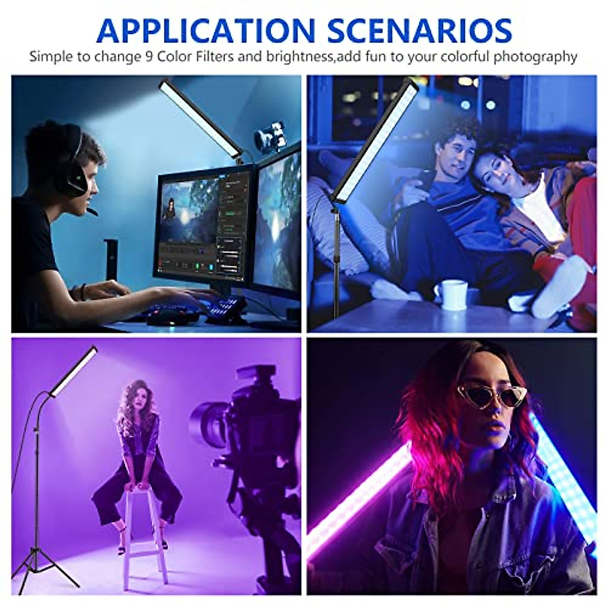 2 Pack LED Video Light Wand Kit, Unicucp 5600K Photography Lighting Sticks with 27"-79" Tripod Stand for Photographic Studio/Video Fill Light/Collection Portrait/Live Streaming/Video Conferencing