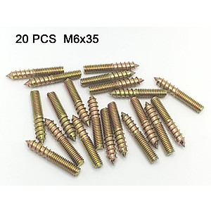 Hanger Bolt M6x35 Double Headed Bolt Self-Tapping Screw for Furniture 20Pcs