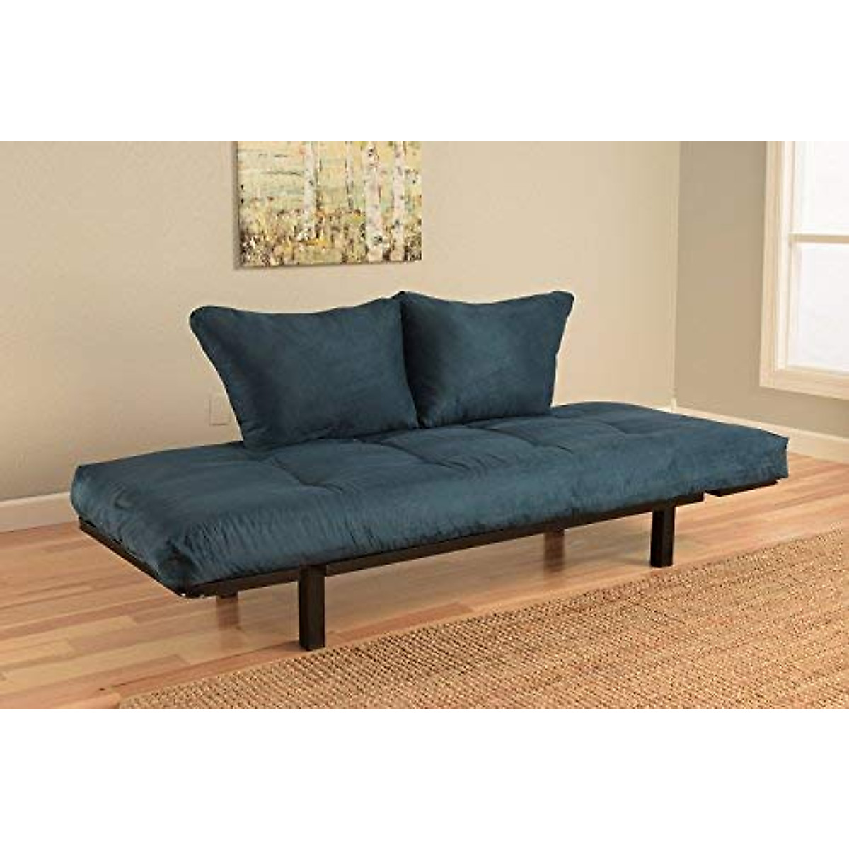 Best Futon Lounger Sit Lounge Sleep Smaller Size Furniture is Perfect for College Dorm Bedroom Studio Apartment Guest Room Covered Patio Porch . KEY KITTY Key Chain INCLUDED ( Posh Blue)