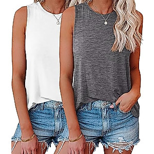 KKJ 2 Pack Womens Tank Tops Crew Neck Sleeveless Summer Cute Tops Loose Fit Basic Workout Casual Shirts 2024 Fashion Clothes