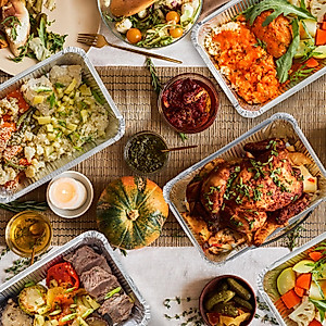 Thanksgiving Leftover Containers with Lids - 42 PCS Thanksgiving Foil Take Home Containers Party Supplies, Disposable To Go Food Containers for Treat Exchange & Party Leftovers, 8.2”x5.5”x1.97"