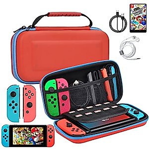 Carrying Case Compatible with Nintendo Switch - Sturdy Hard Shell Switch Carrying Bag for Switch OLED Console & Accessories with Strap and 10 Game Cards Slot(Red)