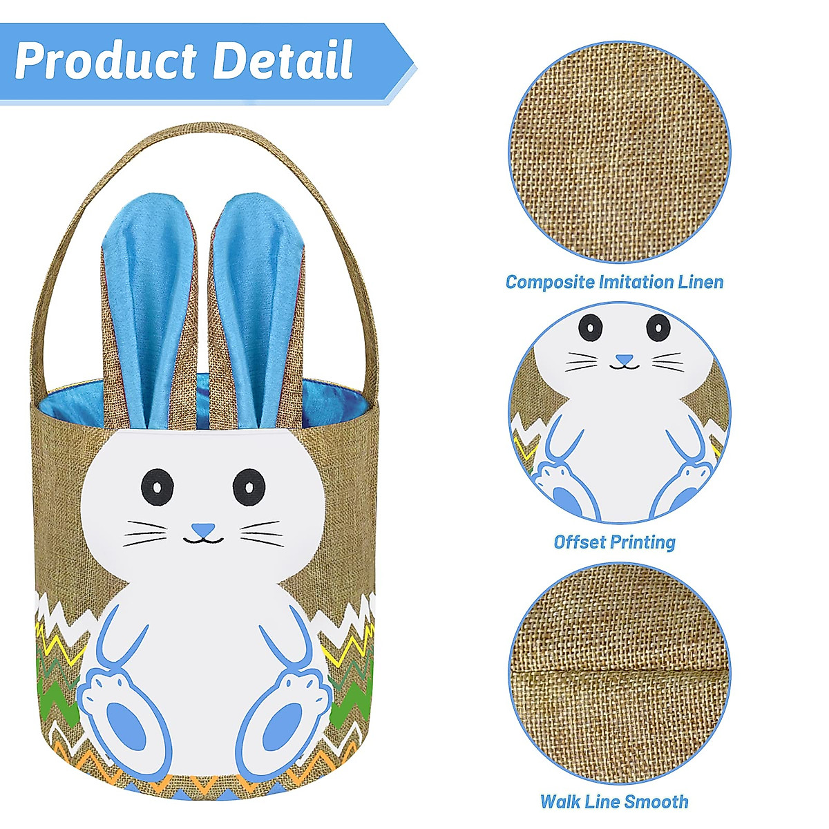 Yoochee 2 Pack Easter Baskets, Easter Basket Gifts for Kids, Personalized Bunny Easters with Cute Rabbit Ears, Egg Hunt Easter Buckets Bags for Boys and Girls, Empty Imitation Linen Basket Party Gift