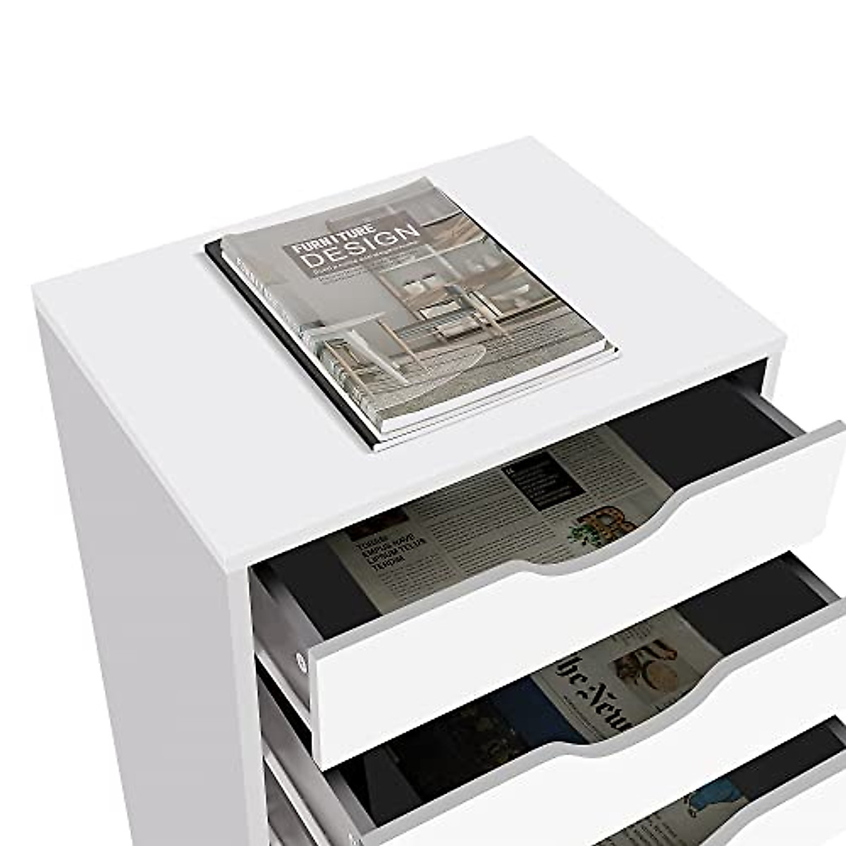 Naomi Home Bianca 9 Drawer Chest, Wood Storage Dresser Cabinet with Wheels, Large Craft Storage Organizer Makeup Drawer Unit for Closet, Bedroom, Office File Cabinet 200 lbs Total Capacity - White