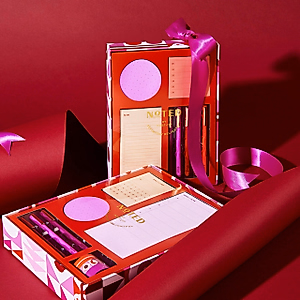 Noted by Post-it Printed Notes Gift Box, 5 Piece Set, Warm Colors, Includes Round Sticky Notes, Habit Tracker Sticky Notes, Weekly Sticky Notes, 3-Pack Pens, 3-Pack Washi Tape (NTD-Box-LRD)