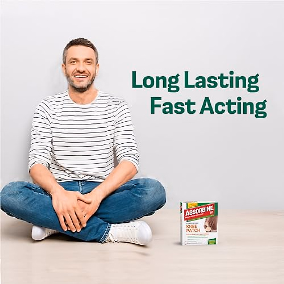 Absorbine Jr. Knee Pain Relief Patches, Fast Acting Pain Patch with Menthol for Knee Pain, Muscle Cramps and Joint Pain, 12 Hours of Long Lasting Relief with Sweat Proof Technology, 6 Count