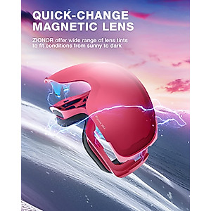 ZIONOR Ski Goggles, Z1 Zipon HD Lens Snow Goggles for Men Women Adult, Anti-fog Magnetic Lens Snowboard Goggles with UV Protection, OTG Snowboarding Goggles, Over Glasses Skiing Snowmobile Goggles