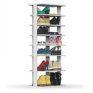 Tangkula 7 Tiers Vertical Shoe Rack, Patented Entryway Wooden Shoes Racks, Modern Shoe Rack Organizer, Space Saving Shoes Storage Stand for Front Door (White, Double)