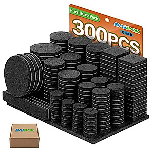 Furniture Pads 300 Pieces Felt Furniture Pads Premium Huge Pack, BAIPOK 5mm Thick Self Adhesive Anti Scratch Floor Protectors for Desk Chair Legs and 60 Rubber Bumpers for Hardwood Tile Floor