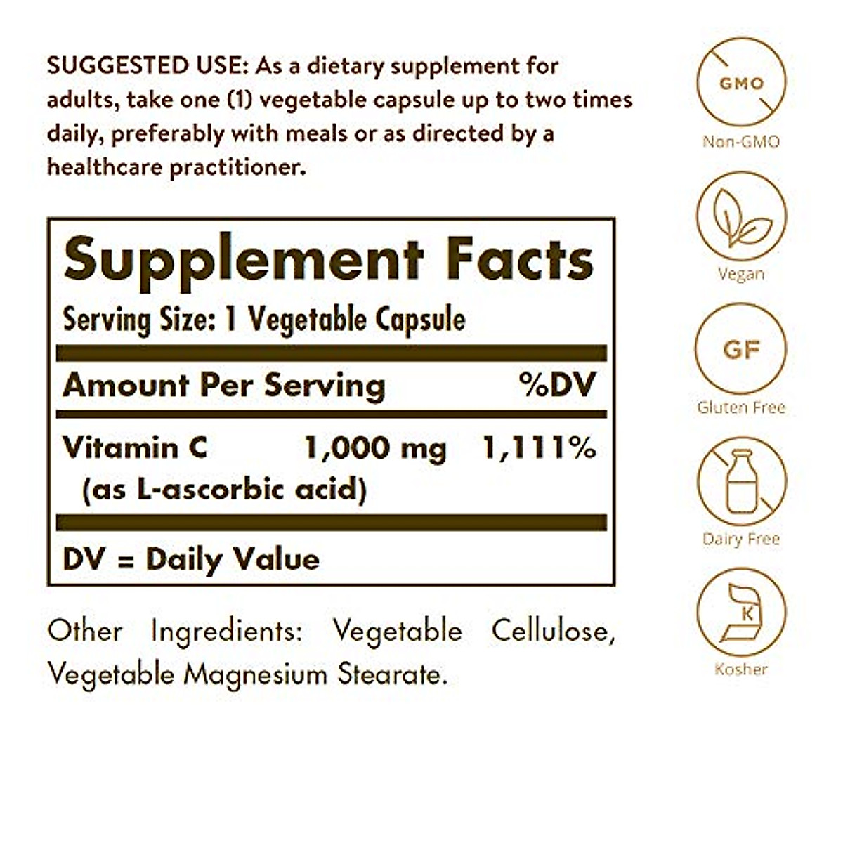 Solgar Vitamin C 1000 mg, 250 Vegetable Capsules - Antioxidant & Immune Support - Overall Health - Healthy Skin & Joints - Bioflavonoids Supplement - Non GMO, Vegan, Gluten Free, Kosher - 250 Servings