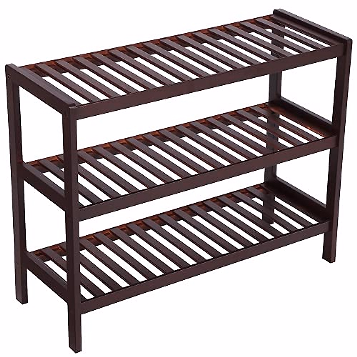 SONGMICS Bamboo Shoe Rack Bench, 3-Tier Shoe Organizer，Utility Storage Shelf Rack, Storage Shelf, 3-Shelf Shelving Unit,for Entryway Hallway Bathroom Living Room and Corridor Brown