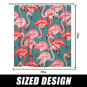 RiePoiia Flamingo Shower Curtain Aesthetic Green and Pink Tropical Shower Curtains Waterproof Polyester Fabric Bathroom Curtain for Decor with 12 Hooks 72 x 72 Inch