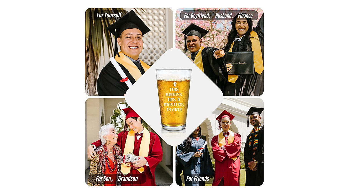 Graduation Gift for Him - Badass Masters Degree Beer Glass | DAZLUTE