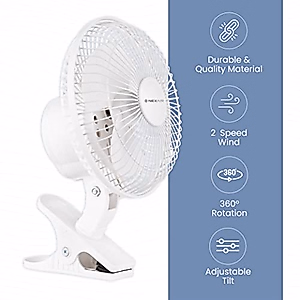 NEXAIR Air-Cooling 6-Inch Clip on Fan, 360° Rotation, Two Speed Portable Clip Fan With Strong Clamp Grip, Quiet Operating Desk Fan Made Of Durable Material, Great For Bedroom, Office, Living Room