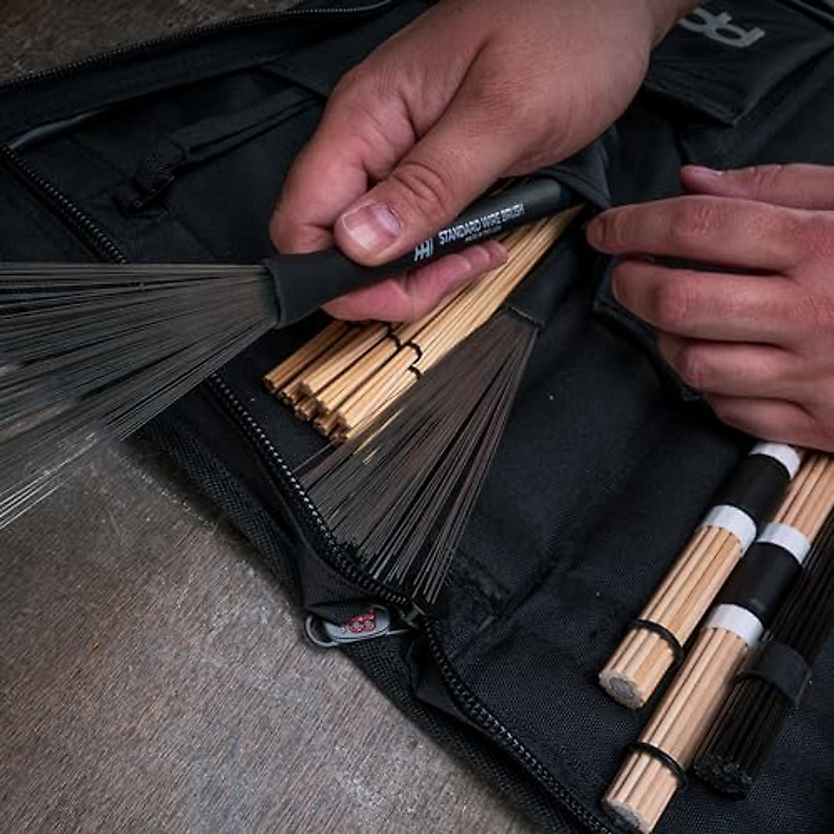 Meinl Percussion Drum Stick Bag with Extra Outside Pocket and Floor Tom Hooks – for Mallets, Brushes and Accessories, Black, Standard (MSB-1)