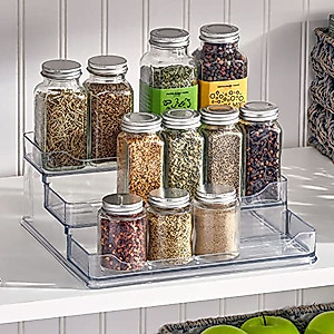 mDesign Plastic Kitchen 3-Tier Spice Rack Holder, Storage Organizer for Cabinet, Counter, Pantry, Shelf, Hold Spices, Seasoning, Jars, Canned Food, Appliances - Ligne Collection - 2 Pack - Clear