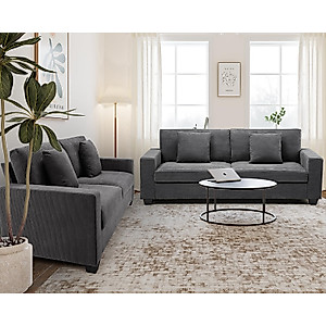 SUNNYFURN 83 Inch Couch for Living Room Sofa, 3 Seater 3 Seater Couch Modern Sofa Deep Couch, Corduroy Comfy Couch, Lounge Cozy Sofa for Living Room Apartment Small Space, Office,Dark Gray