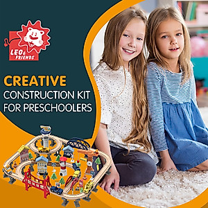 Leo & Friends 100 Piece Railway City Track Set - Educational Wooden Toy Construction Kit for Preschoolers Aged 3 Years and Above - Train Toy for Active Learning Multicolor