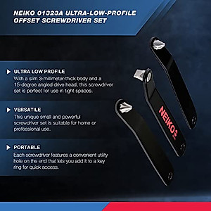 NEIKO 01323A Ultra Low Profile Offset Screwdriver Set, 5-Piece, S2 Steel, Phillips, Pozidriv, and Slotted