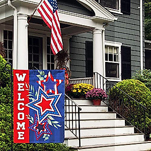 Welcome Star Patriotic Garden Flag for 4th of July Independence Day Outdoor Decoration Double Sided Printing 12x18 Inch