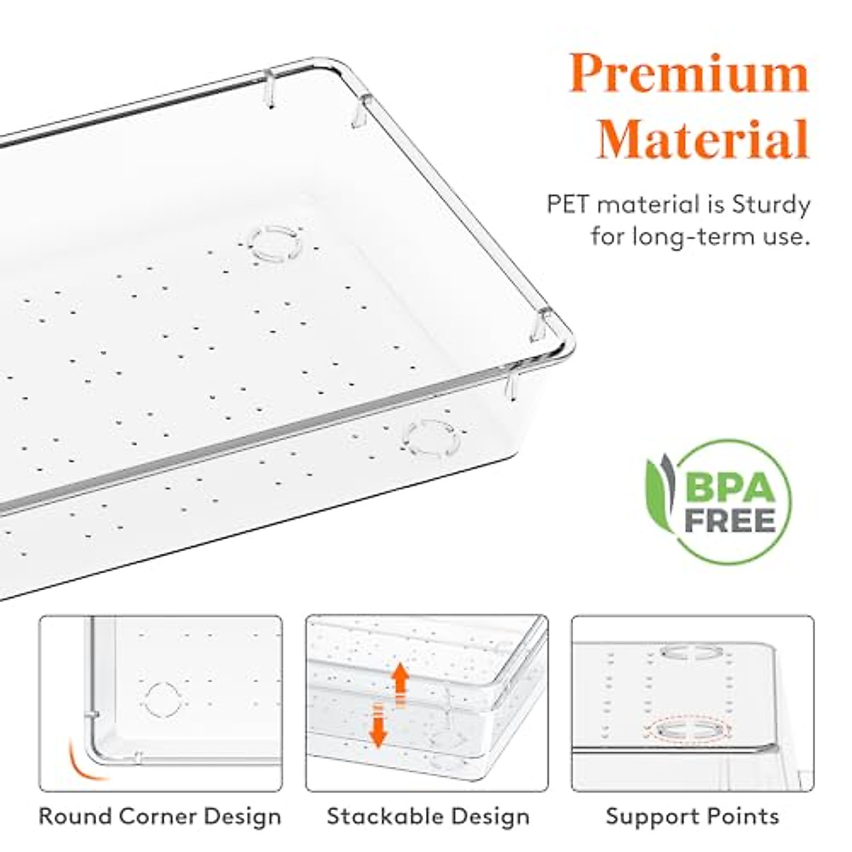 Lifewit Silverware Drawer Organizer, 5.75" x 11.65" Clear Utensil Tray for Kitchen Drawer, Stackable Plastic Flatware and Cutlery Storage Box Divider for Spoons Forks Knives Tools, 4 Pack