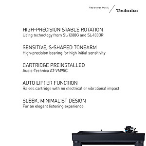Technics Turntable, Premium Class HiFi Record Player with Coreless Direct, Stable Playback, Audiophile-Grade Cartridge and Auto-Lift Tonearm, Dustcover Included – SL-100C, Black (SL-100C-K)