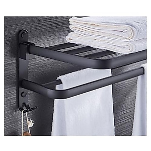 Towel Rack Wall-Mounted Towel Rack Foldable Towel Rail with Hook Space Aluminum Towel Rack Black Rack Kitchen Bathroom Home Decoration (Size : 60cm)