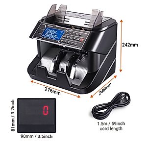 Money Counter with UV/MG/IR/DBL/HLF/CHN Counterfeit Detection - USA/EUR Business Grade with LED Display/Add/Batch Modes,1,000 Bills/Min-No Count Amounts