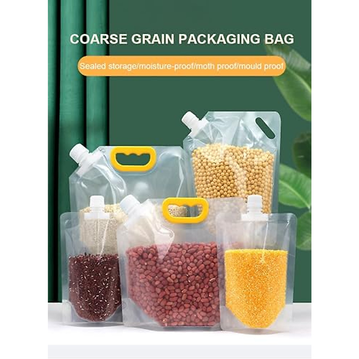 AUGEN Reusable Food Container Storage Bags, Airtight Moisture-Smell Proof Sealed Bags, Portable Transparent Dry Storage Bag With Lids For Grain Flour Juice (Pack of 4-2.5L)
