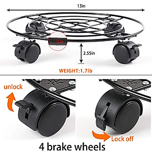Plant Caddy with Wheels Heavy Duty Metal Iron Large Potted Plant Stand Holder Move Around Indoor Outdoor Garden Patio Flower Pot Planter Adjustable Rolling Dolly Casters with Locking Black 13 Inches …