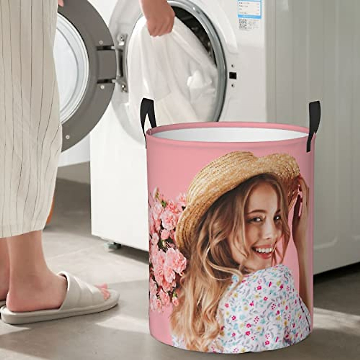 Personalized Hampers Custom Laundry Basket with Name, Customized Dirty Clothes Hamper with Photo/Text for Boys Girls Women Men, Collapsible Storage Basket with Handle for Bedroom, Small 16.5" x 13.8"
