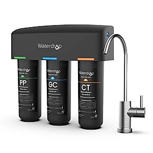 Waterdrop TSB 8 Layer High Capacity Under Sink Water Filter, Reduces PFAS, PFOA/PFOS, Fluoride, Chlorine, Bad Taste & Odor, with Dedicated Faucet, NSF/ANSI 42 Certified Element, USA Tech