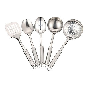 YARNOW 2 Sets Stainless steel kitchenware spatula stainless steel egg cookers slotted spoon ash can for fireplace kitchen cooking tool egg spatula double line Cutlery Set